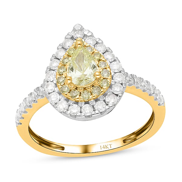 14K Yellow Gold SGL Certified Natural Yellow Diamond (I1-I2) and White ...