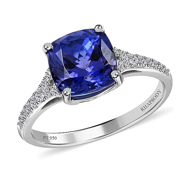 950 Platinum AAAA Tanzanite AGI Certified Diamond Ring 2.87 Ct ...