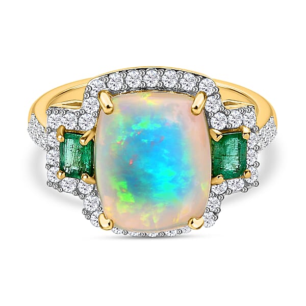 9K Yellow Gold AAA Ethiopian Welo Opal, Premium Emerald and Natural ...
