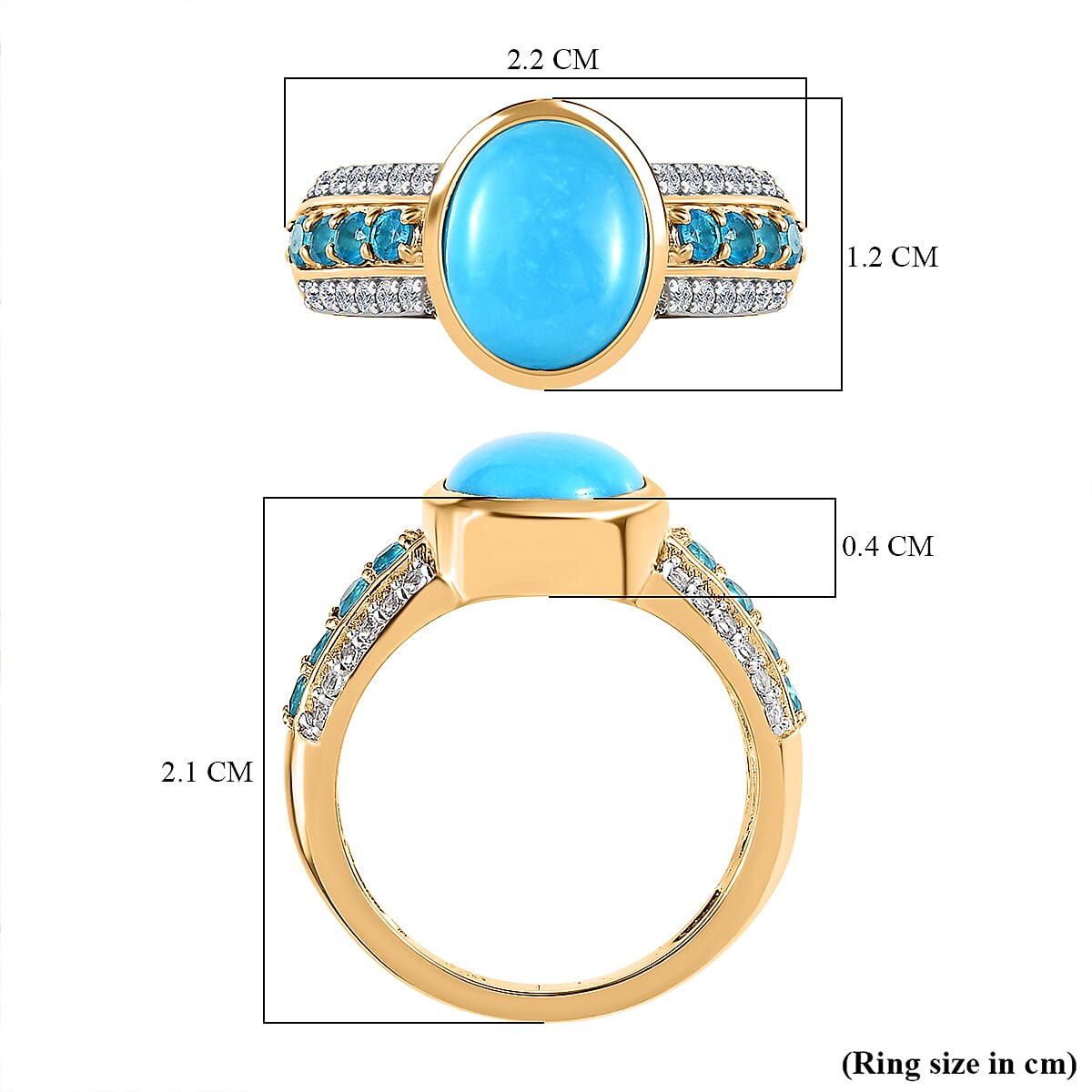 Arizona Sleeping Beauty Turquoise, Natural Cambodian Zircon and Neon Apatite Ring in 18K Vermeil ...