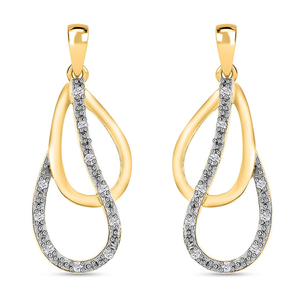 9K Yellow Gold Diamond Double-Teardrop Earrings 0.06 Ct - 7518529 - TJC