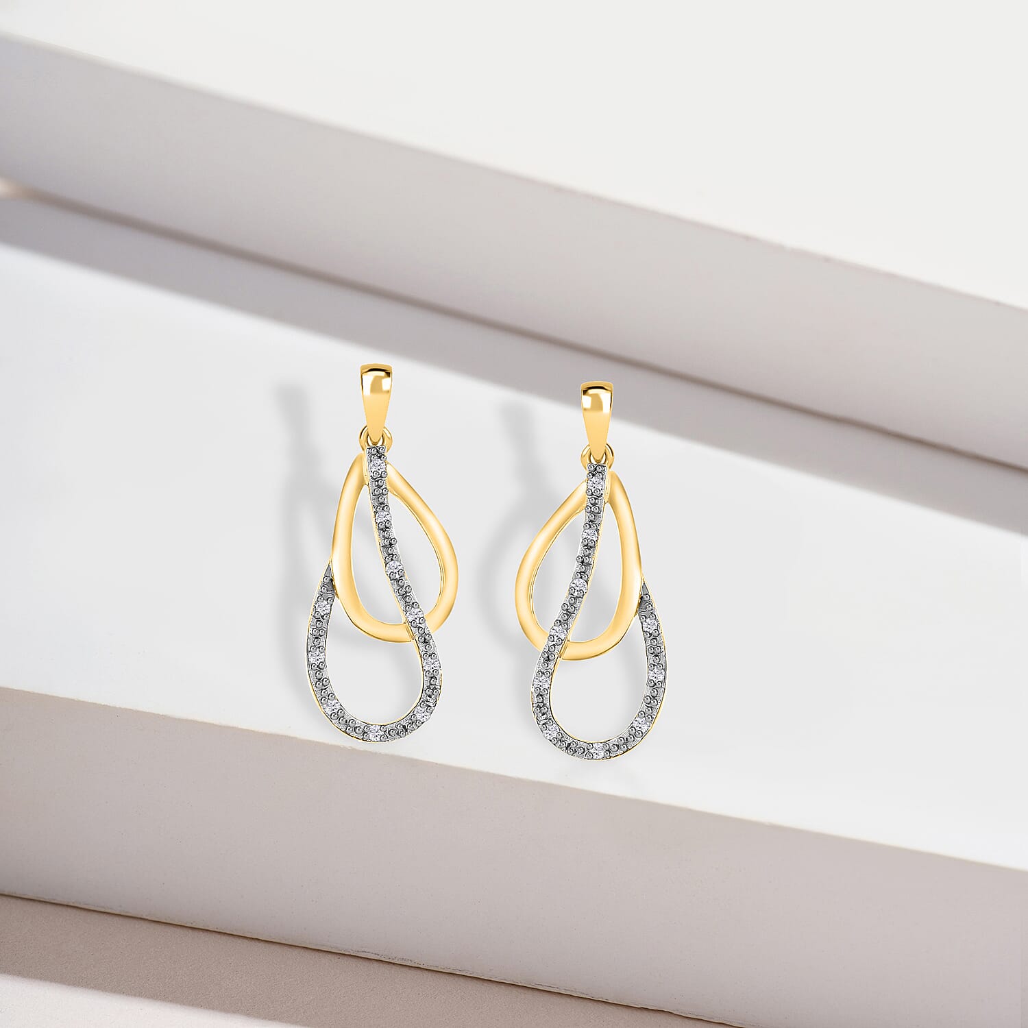 9K Yellow Gold Diamond Double-Teardrop Earrings 0.06 Ct - 7518529 - TJC