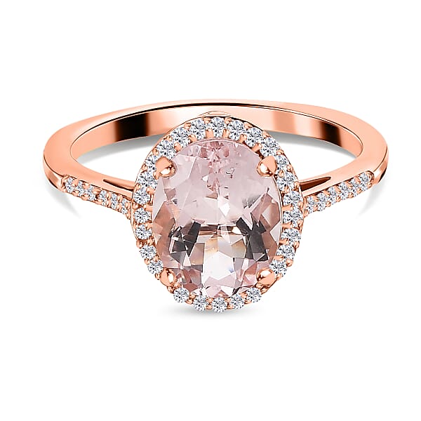 Pink Morganite and Pink Diamond Halo Ring in 14K Rose Gold - 7519887 - TJC