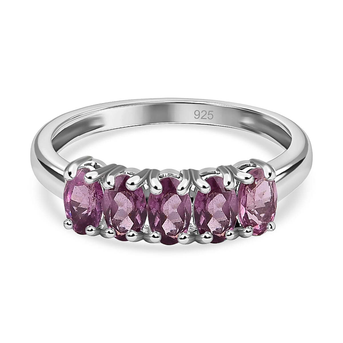 Lotus Garnet 5 Stone Ring in Platinum Overlay Sterling Silver 1.10 Ct ...