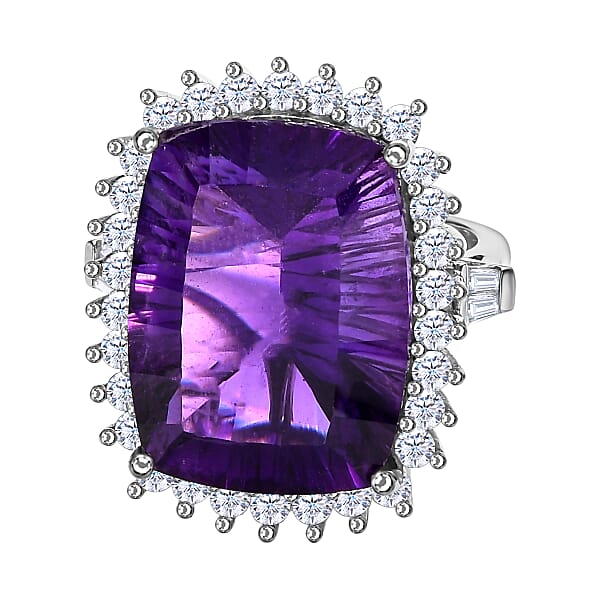 TJC Launch Concave Cut Amethyst & Natural Zircon Ring in Platinum ...
