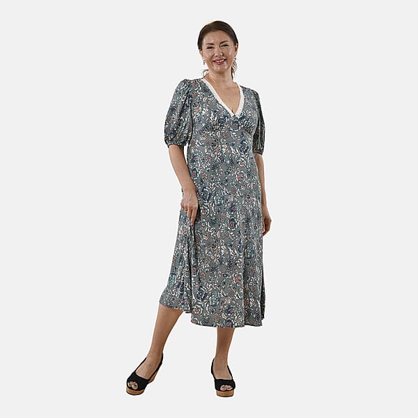 Tamsy Print Lace Trim Dress - 1640644784 - TJC