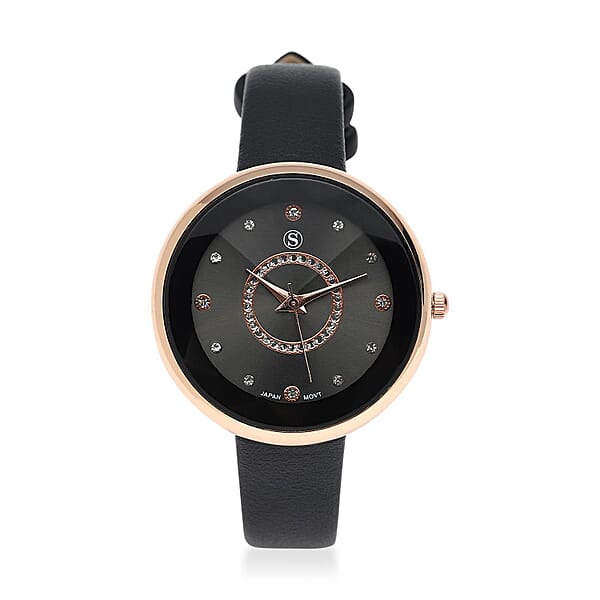 STRADA Japanese Movement Black Dial Water Resistant Watch with Black ...