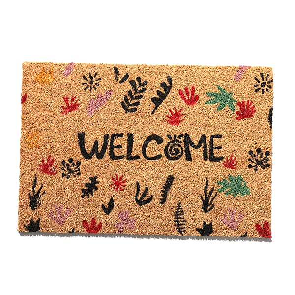 Coir Flower and Leaves Rug and Door Mat - Brown and Multicolor ...