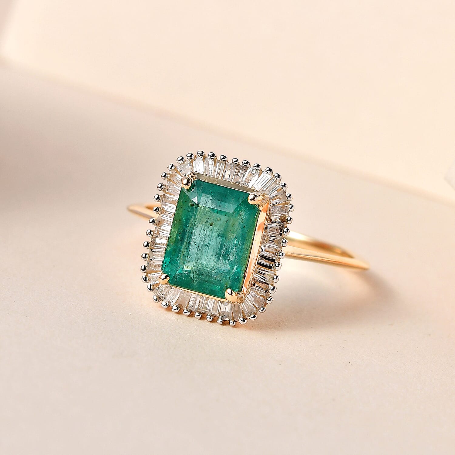 Collectors Edition 9K Yellow Gold AAA Gemfields Emerald & Diamond Halo ...