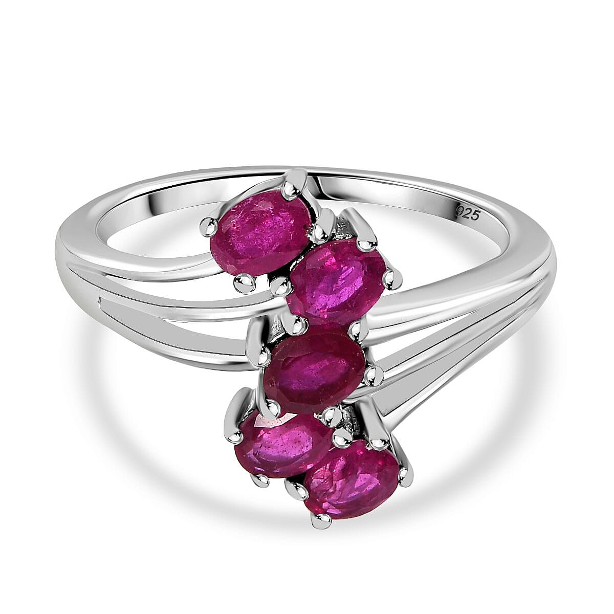 African Ruby 5 Stone Ring in Platinum Overlay Sterling Silver 1.00 Ct ...