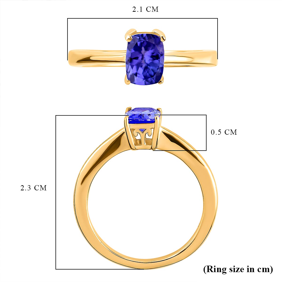 Tanzanite Solitaire Ring in Yellow Gold Vermeil Plated Sterling Silver ...