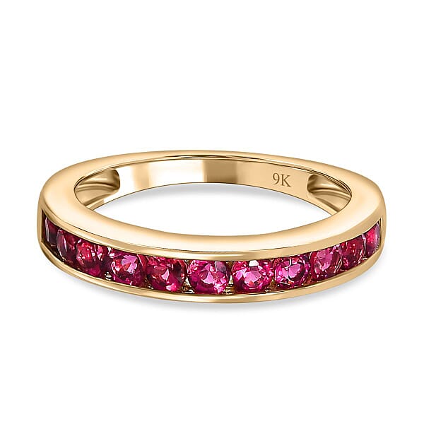 9K Yellow Gold Rubellite Half Eternity Wedding Band Ring - 7544166 - TJC