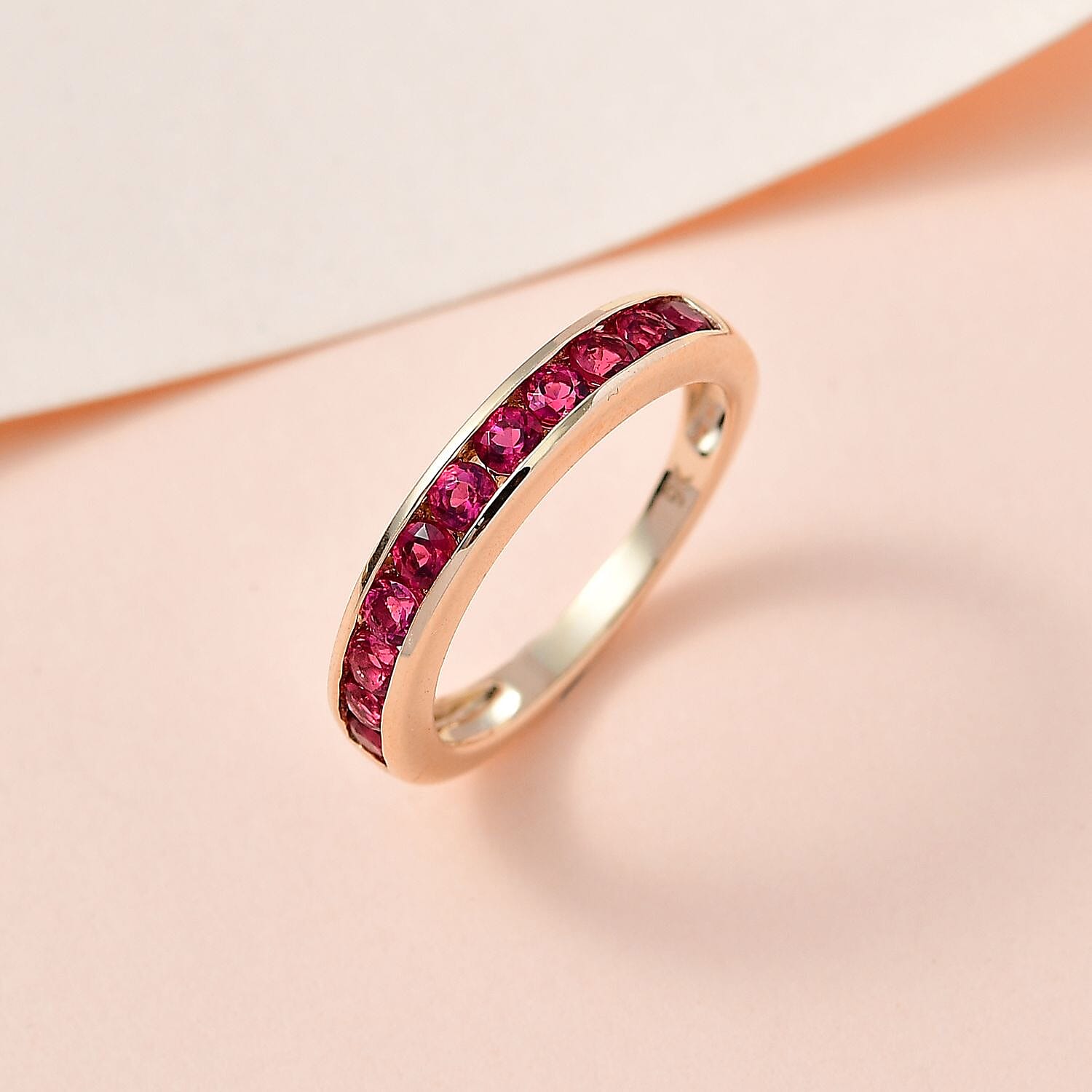 9K Yellow Gold Rubellite Half Eternity Wedding Band Ring - 7544166 - TJC