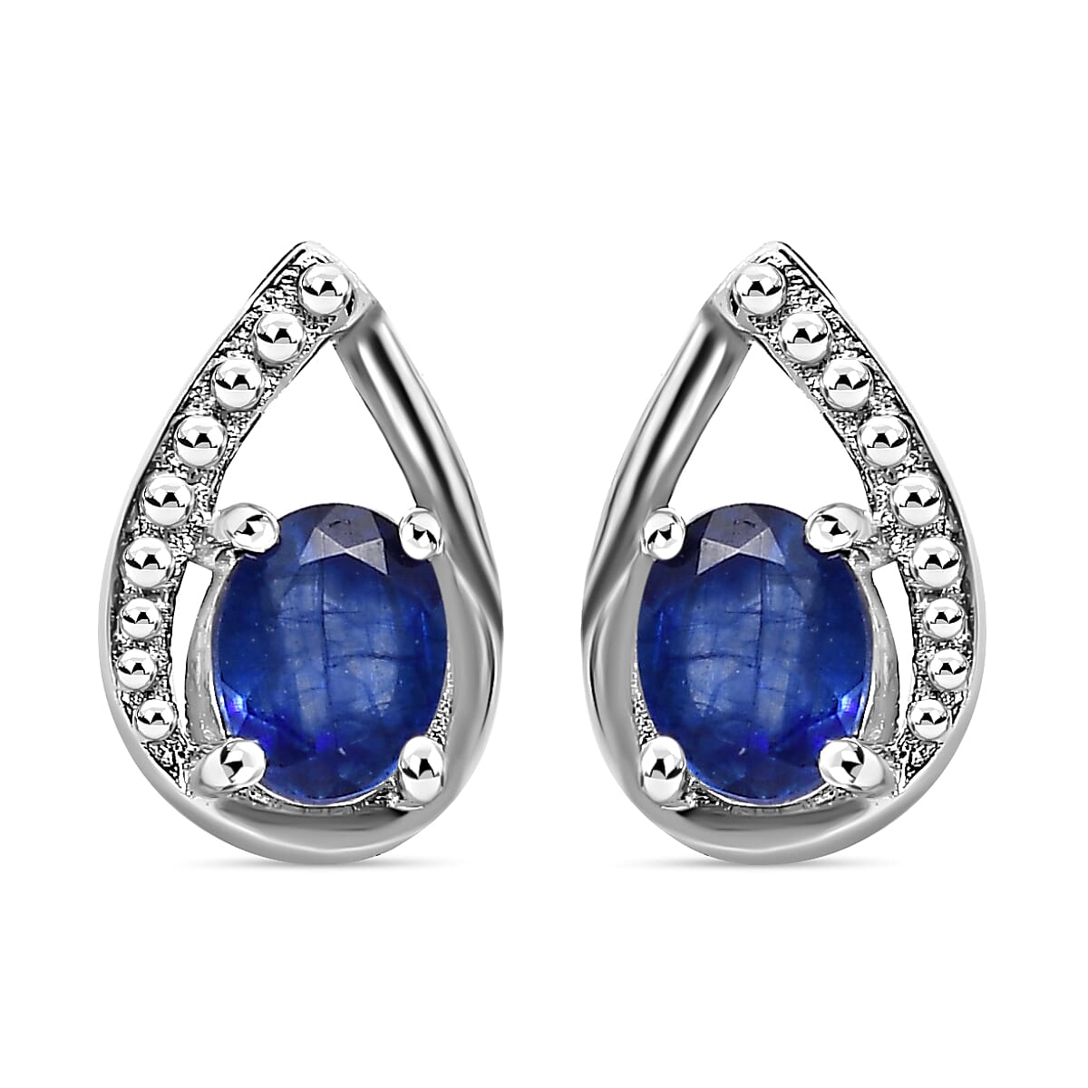 Masoala Sapphire Solitaire Earrings in Platinum Overlay Sterling Silver ...
