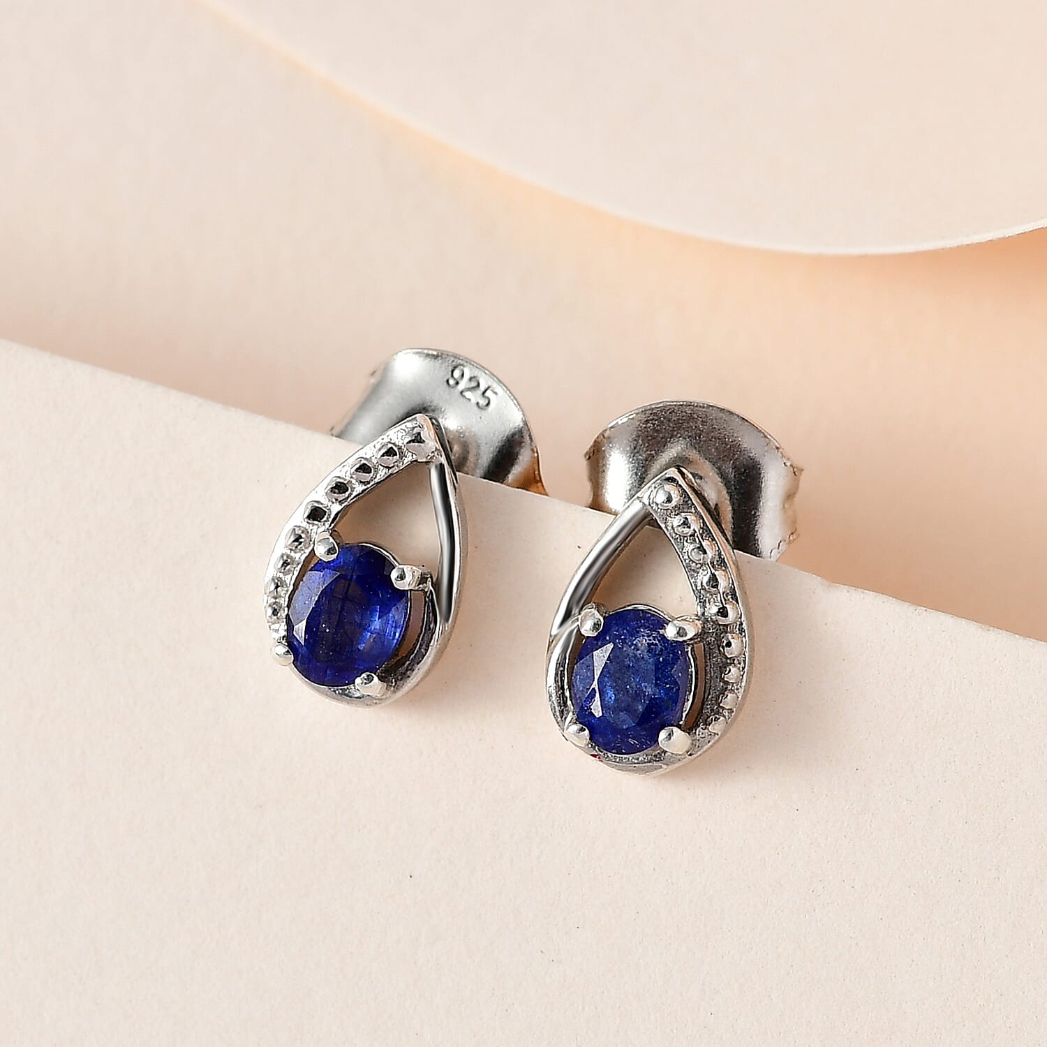 Masoala Sapphire Solitaire Earrings in Platinum Overlay Sterling Silver ...