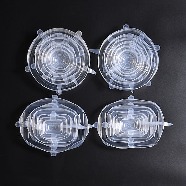 Set of 24 Air Tight Stretchable Silicone Lids - 12xRound, 12xRectangle ...
