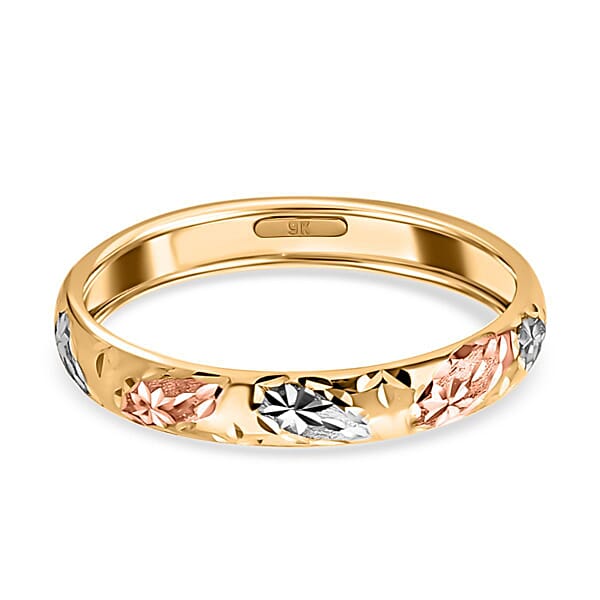 Royal Bali Collection 9K Yellow Gold Band Ring with Silver and Rose ...