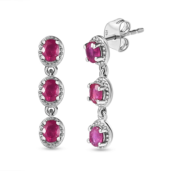 African Ruby Dangle Earrings in Platinum Overlay Sterling Silver 1.51 Ct. - 7548745 - TJC