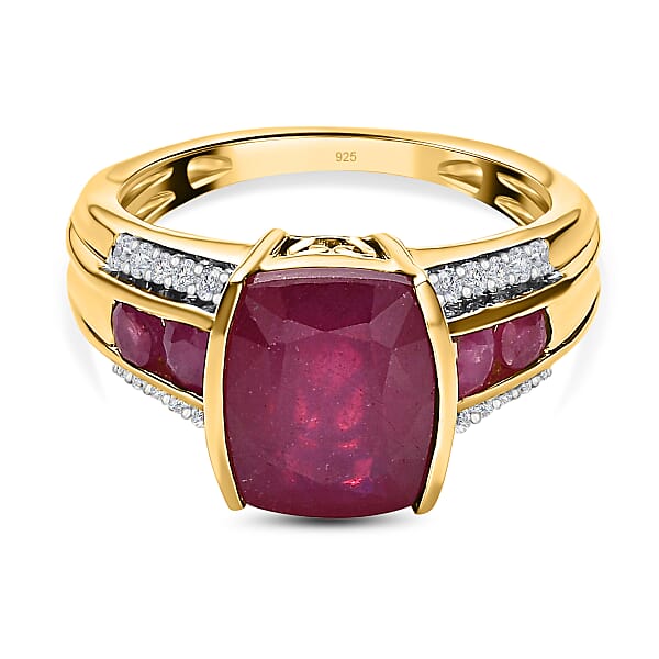 African Ruby and Natural Zircon Ring in 18K Yellow Gold Vermeil Plated ...