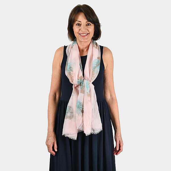 Closeout Deal - Feather Printed Scarf with lurex stripe and sequins ...
