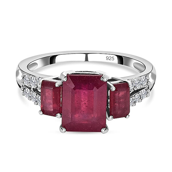 African Ruby & Natural Zircon Ring in Platinum Overlay Sterling Silver ...