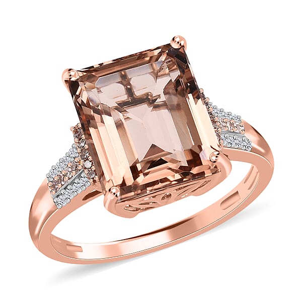 14K Rose Gold AAA Morganite, Pink Diamond & White Diamond Ring 4.17 Ct ...