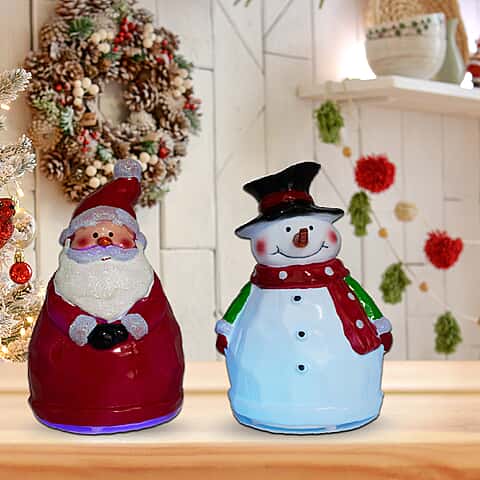 Set of 2 Colour Changing Santa and Snowman Christmas Decorations - Red ...