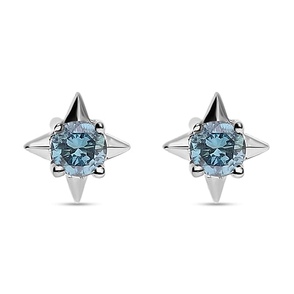 9K White Gold Blue Diamond Star Earrings (With Push Back) 0.10 Ct ...