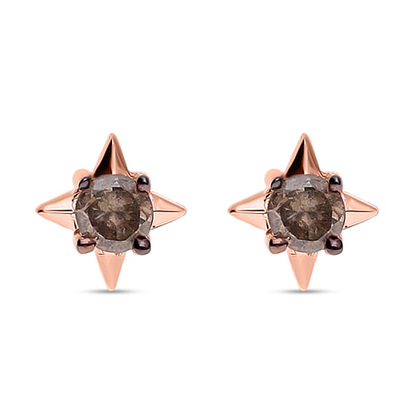9K Rose Gold Champagne Diamond Stud Star Earrings (with Push Back) 0.10 ...