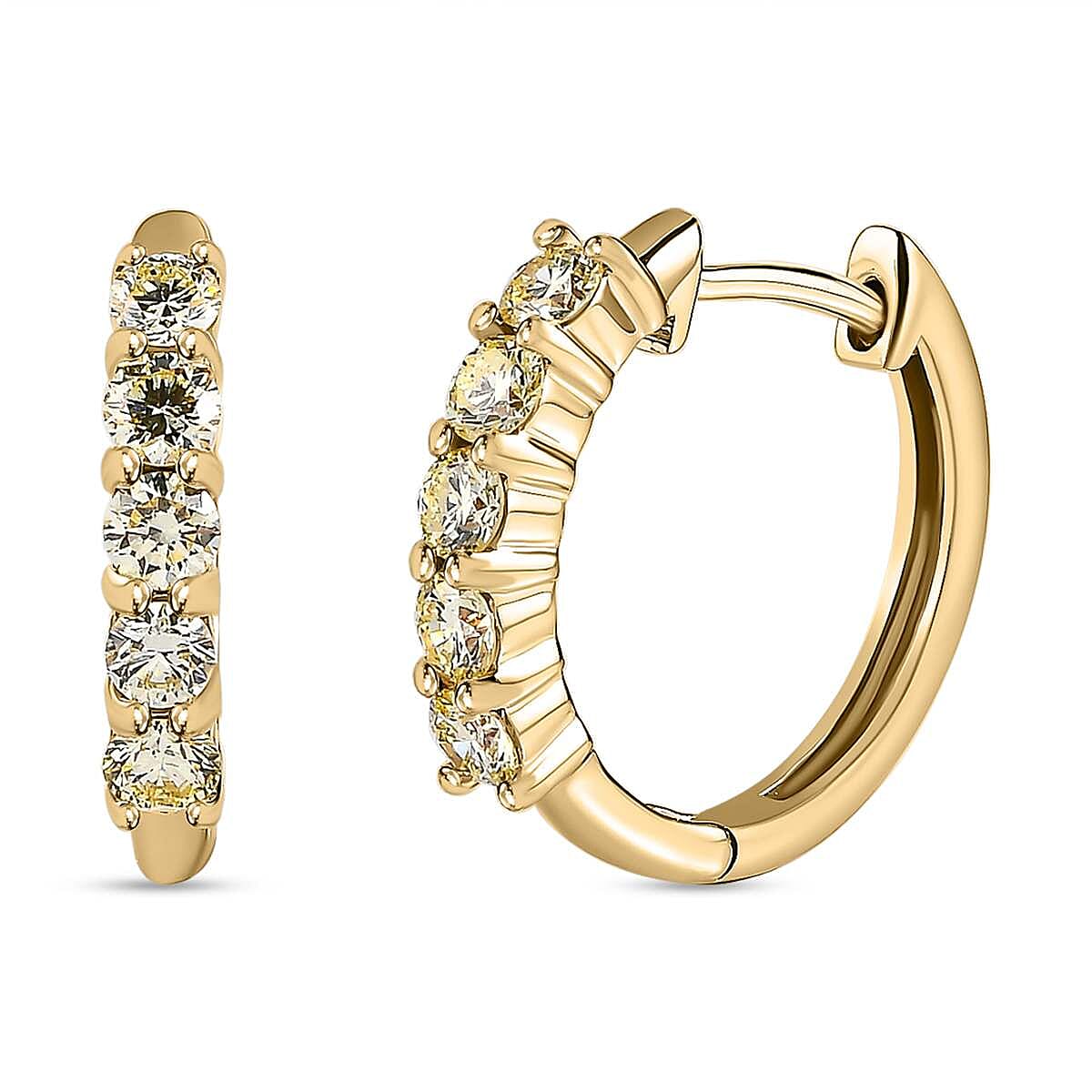 14K Yellow Gold Natural Yellow Diamond (VS-SI) Hoop Earrings 0.75 Ct ...