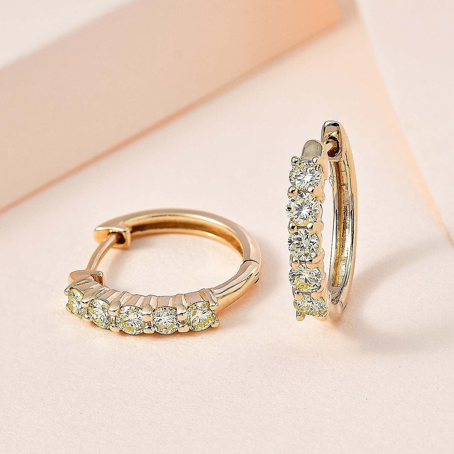14K Yellow Gold Natural Yellow Diamond (VS-SI) Hoop Earrings 0.75 Ct ...