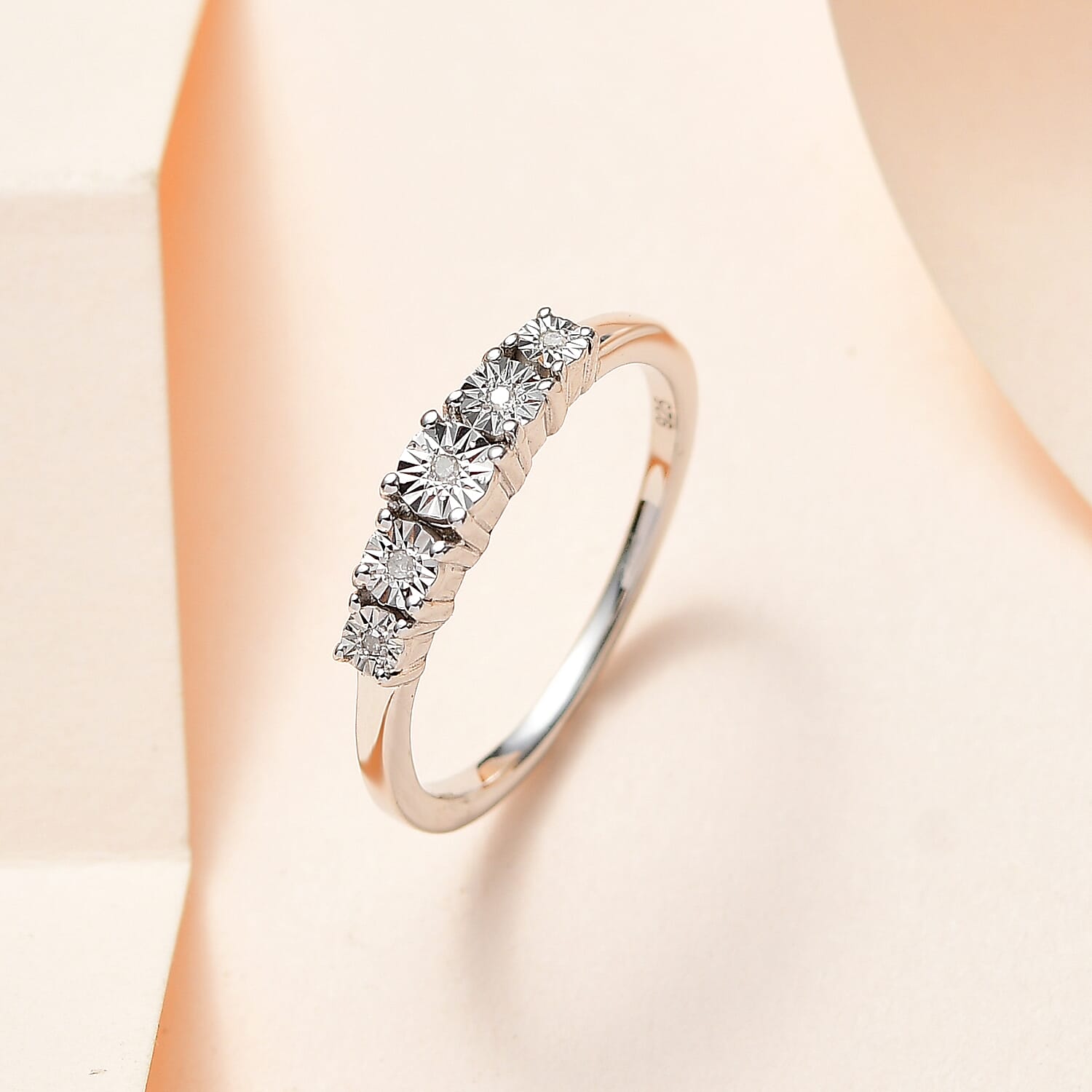 Diamond 5 Stone Ring in 18K Yellow Gold Vermeil Plated Sterling Silver ...