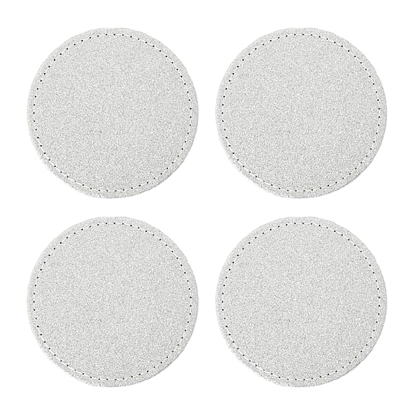 Set of 4 Round Glitter Placemats & 4 Matching Coasters - Silver ...