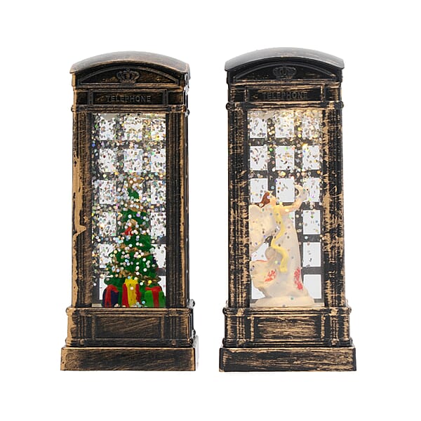 Set of 2 Light Up Telephone Box Christmas Decoration (Angel & Tree ...