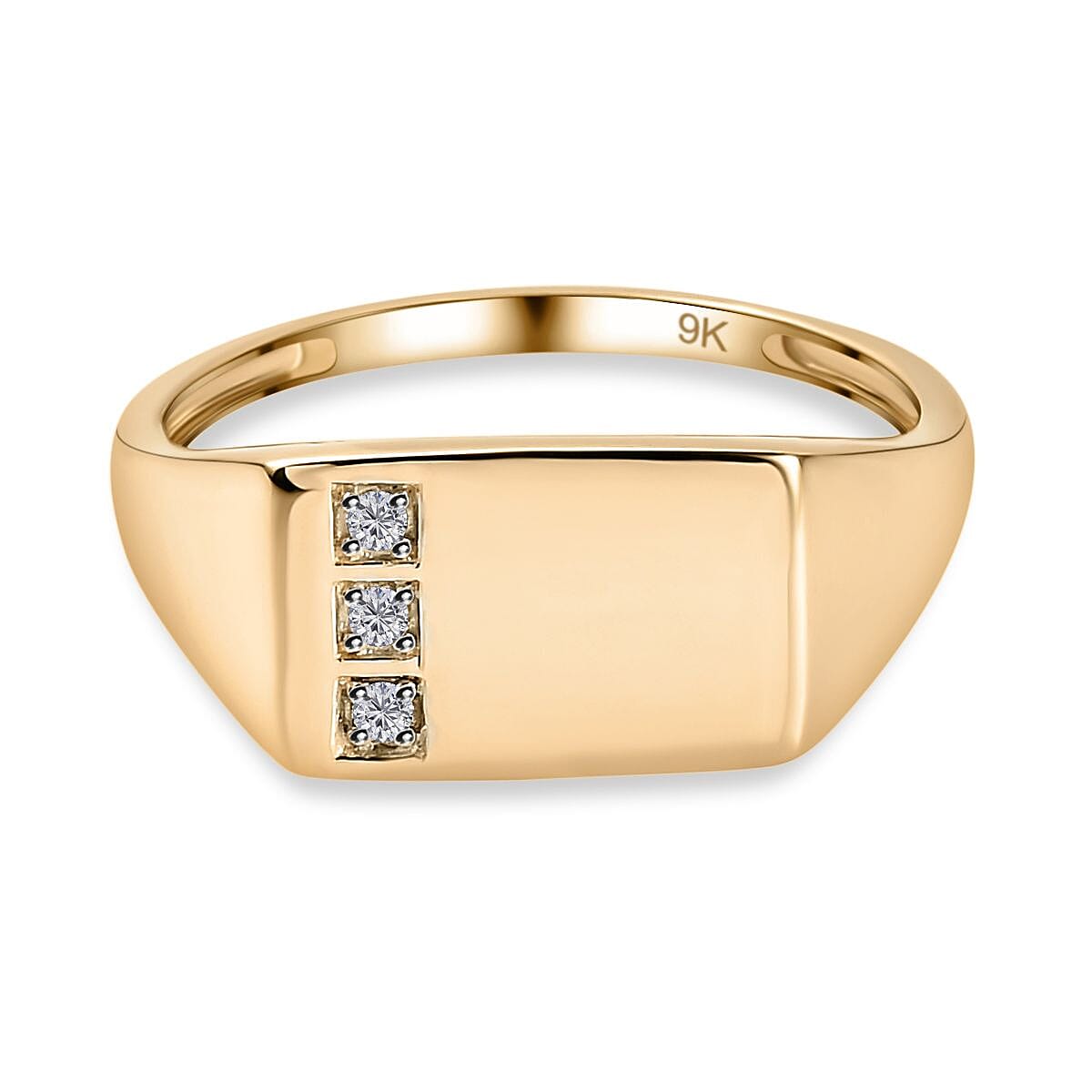 9K Yellow Gold I1 White Diamond GH I1 Mens Signet Ring 0.04 ct Gold Wt. 2.89 Gms 0.039 Ct