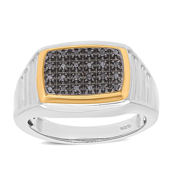 Black Diamond Cluster Ring in Platinum and Yellow Gold Overlay Sterling ...