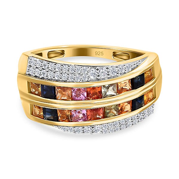 Multi Sapphire and Natural Zircon Ring in 18K Yellow Gold Vermeil ...
