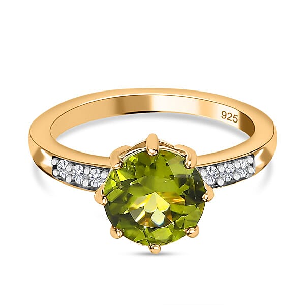 Hebei Peridot and Moissanite Ring in 18K Vermeil Yellow Gold Sterling ...