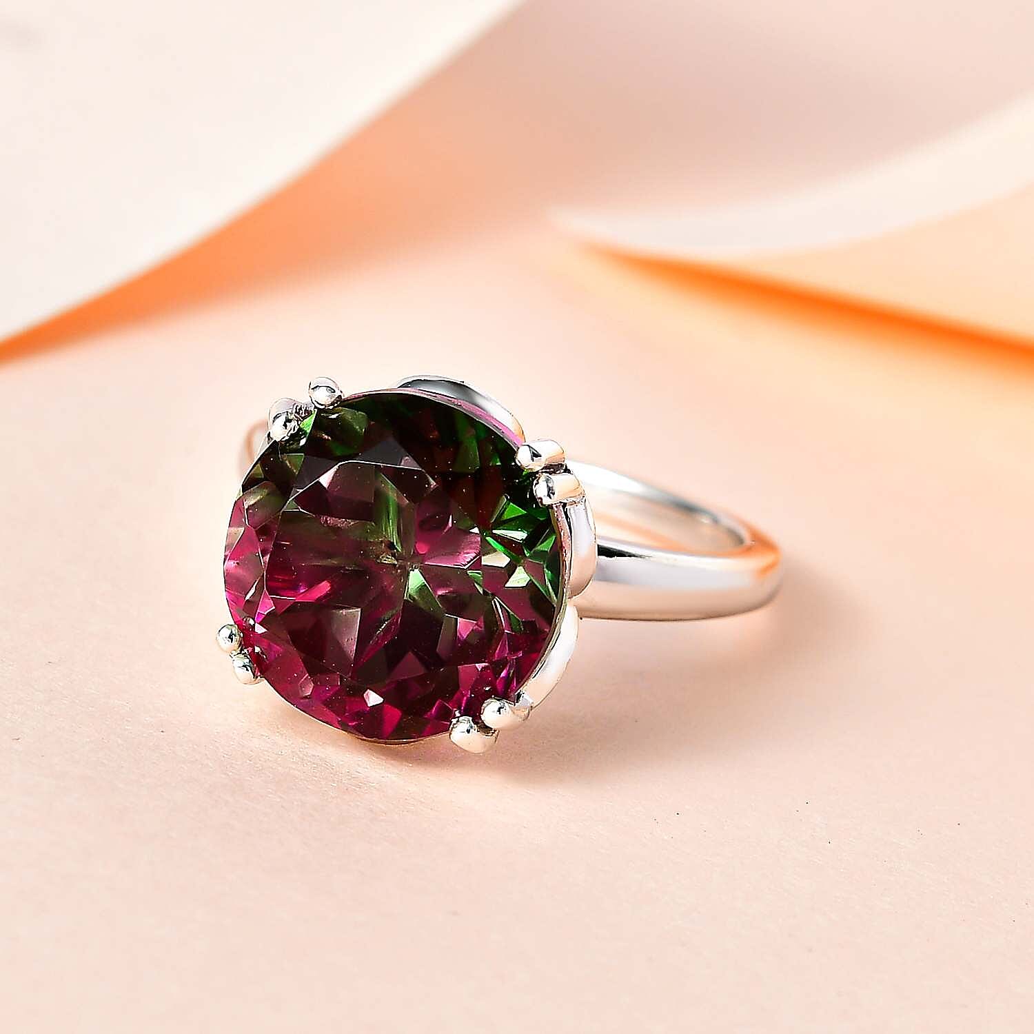Watermelon Colour Tourmaline Quartz and Natural Zircon Ring in Platinum ...