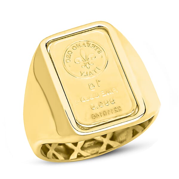 24K Yellow Gold Ingot in 9K Yellow Gold Ring - 7570658 - TJC