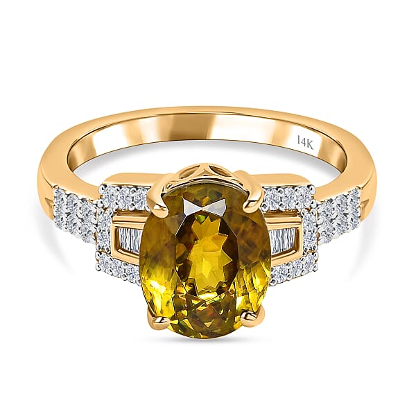 Rare Find -14K Yellow Gold AAA Sphene and Diamond Ring 3.42 Ct ...