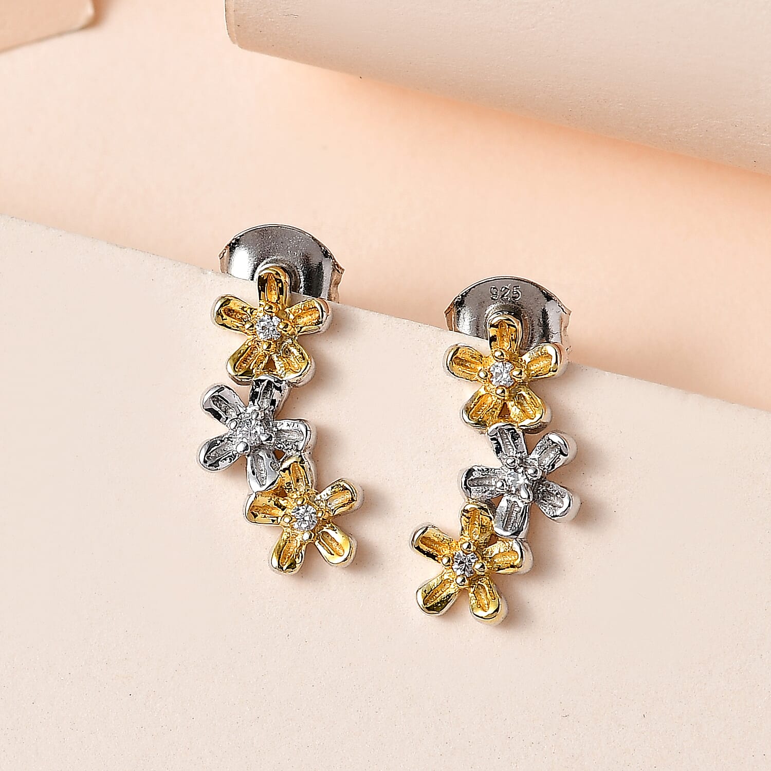 NY Closeout - Simulated Diamond Earrings with Push Back in 18K Vermeil ...