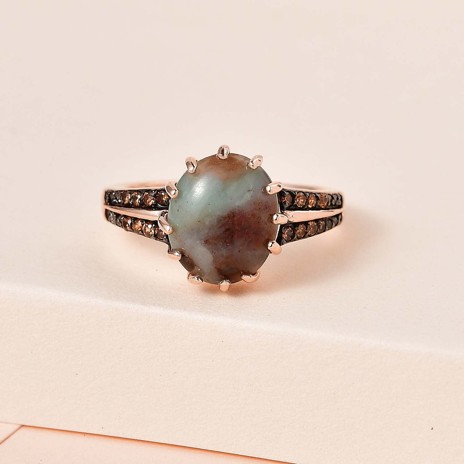 Zimbaprase and Brown Zircon Ring in 18K Vermeil Rose Gold Plated ...