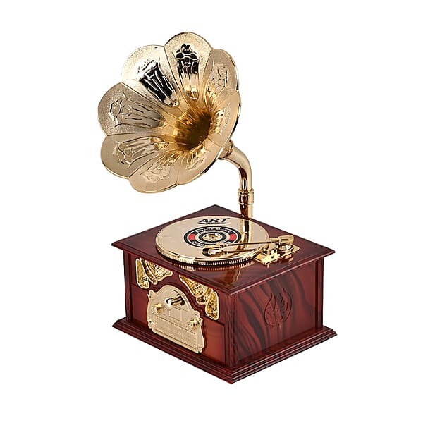 Phonograph Shape Mechanical Music Box (Size 22x12x12 cm) - Gold & White ...