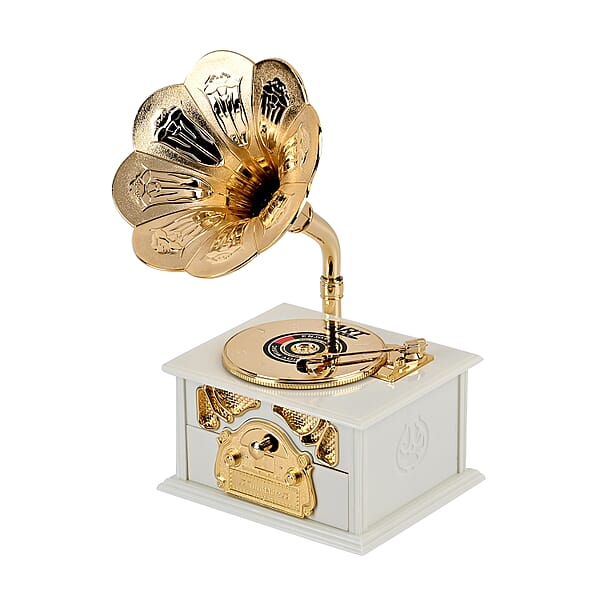 Phonograph Shape Mechanical Music Box (Size 22x12x12 cm) -White ...