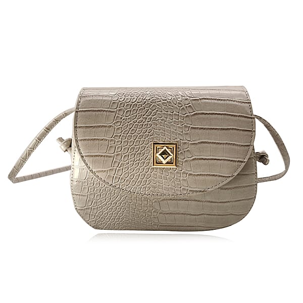 Croc Embossed Twistlock Shoulder Bag - Grey - 7576813 - TJC