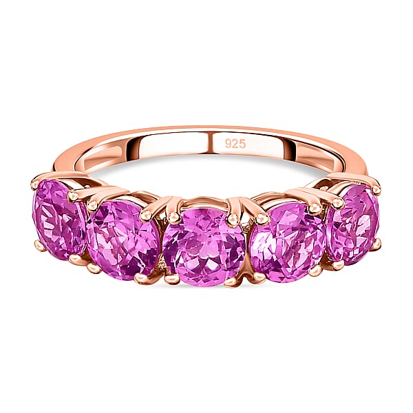 Premium Lab Created Pink Sapphire 5 Stone Ring in 18k Vermeil Rose Gold ...