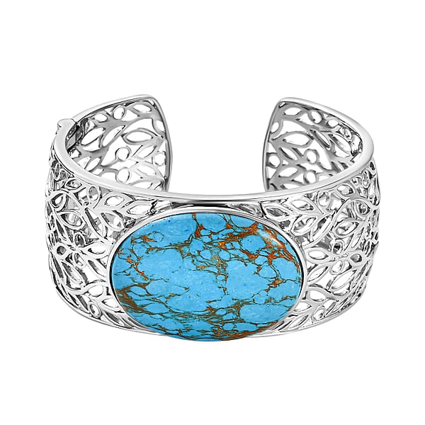 One Time Deal-Blue Copper MojaveTurquoise Solitaire Bangle (Size 7.5 ...