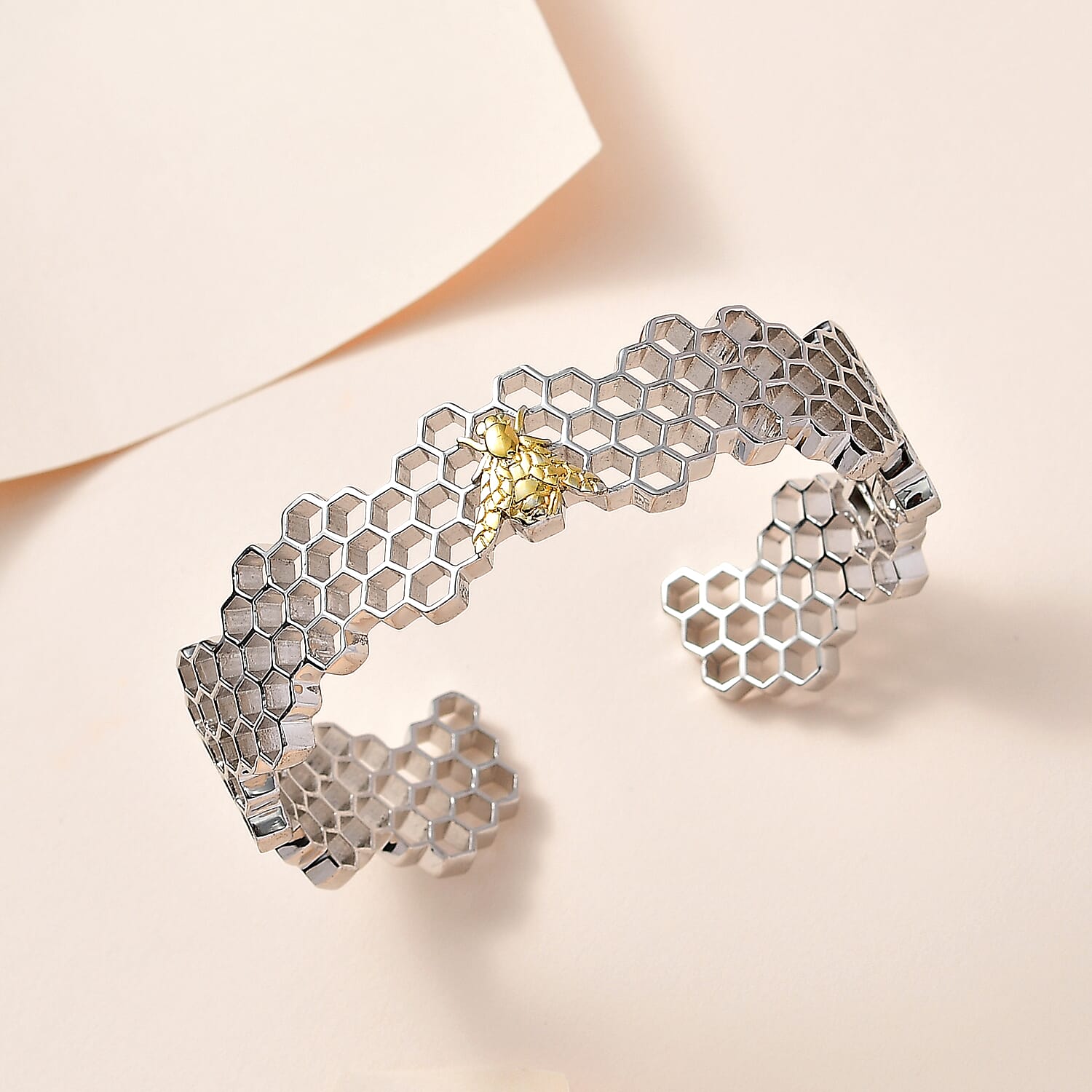 Designer Inspired- Bee Honeycomb Cuff Bangle (Size-7.5) - 7578336 - TJC