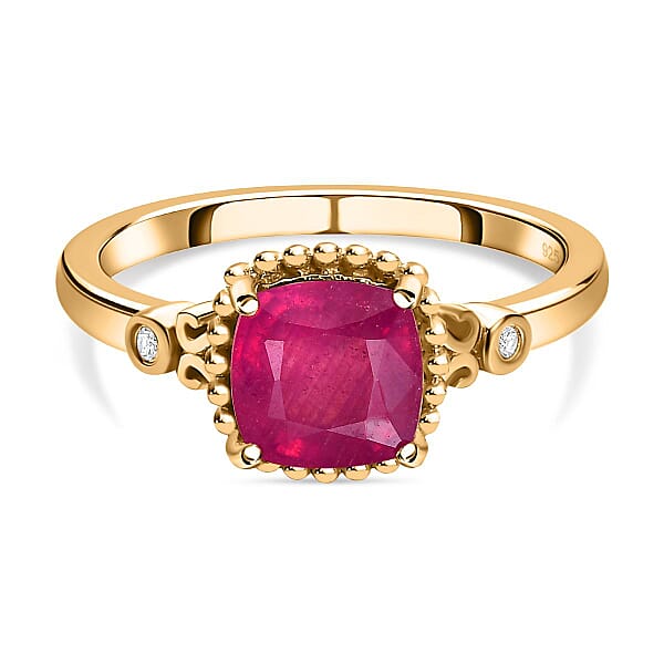 Antique Cushion Cut Premium Ruby and Diamond Ring in 18K Gold Vermeil ...